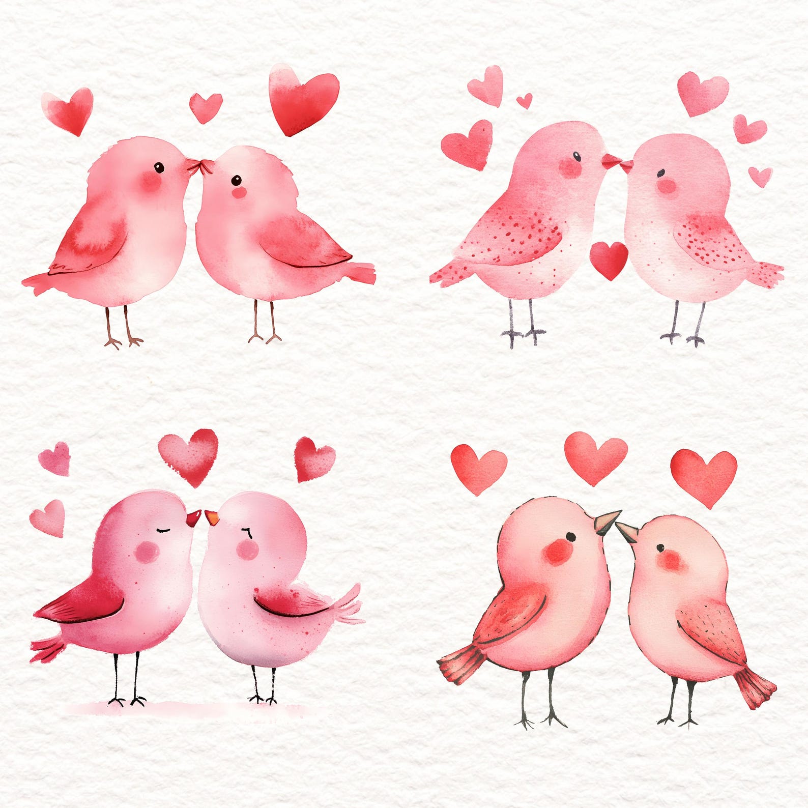 12 PNG Valentine Birds Clipart • Whimsical Love Birds • Pink Romantic ...