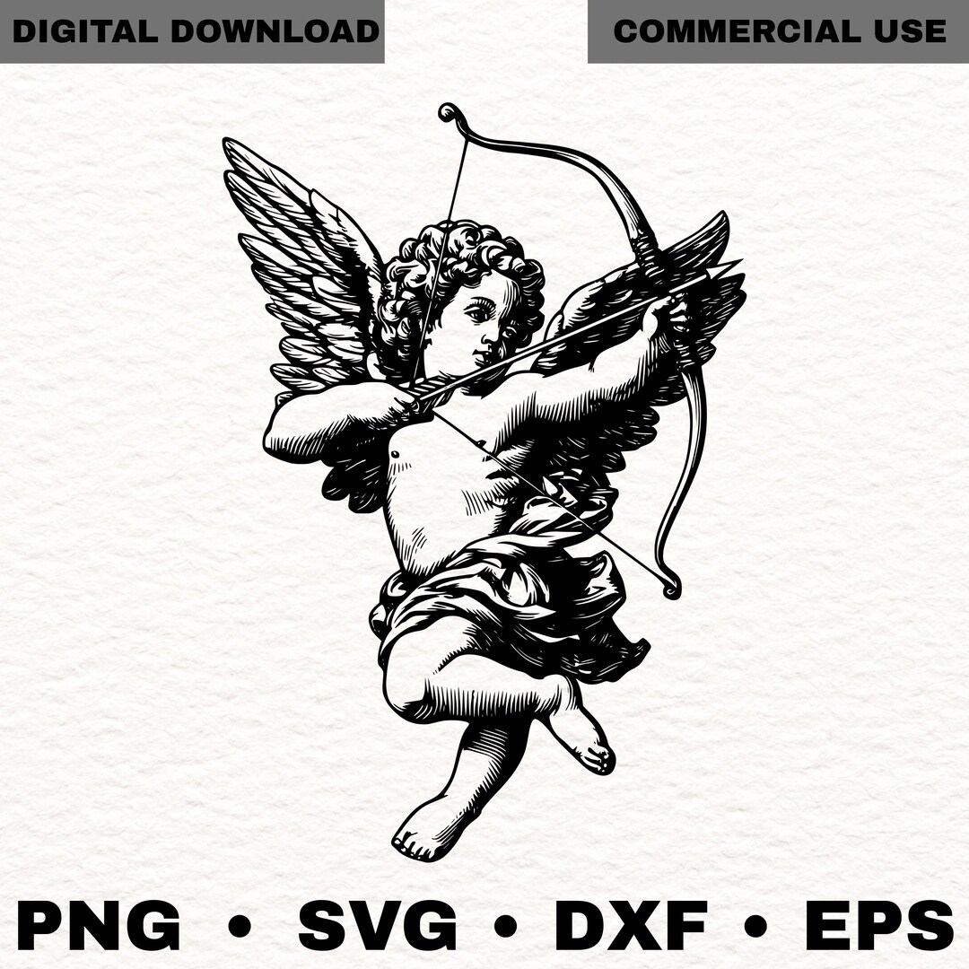 Cupid Angel Silhouette SVG, Vintage Engraving Cut File (digital ...