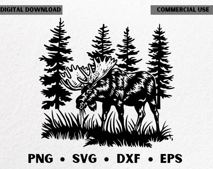 Moose Forest Scene SVG DXF: Woodland Wall Decal (digital Download - Etsy