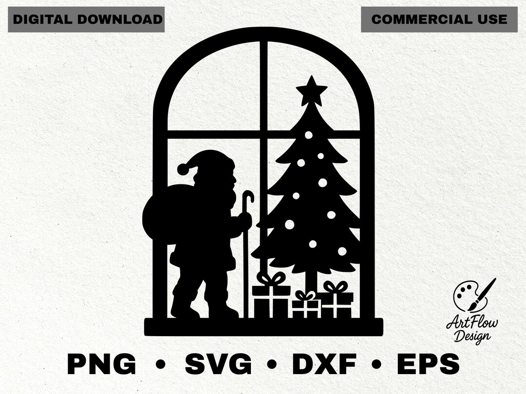Père Noël Silhouette d'arbre de Noël SVG : scène des fêtes ...