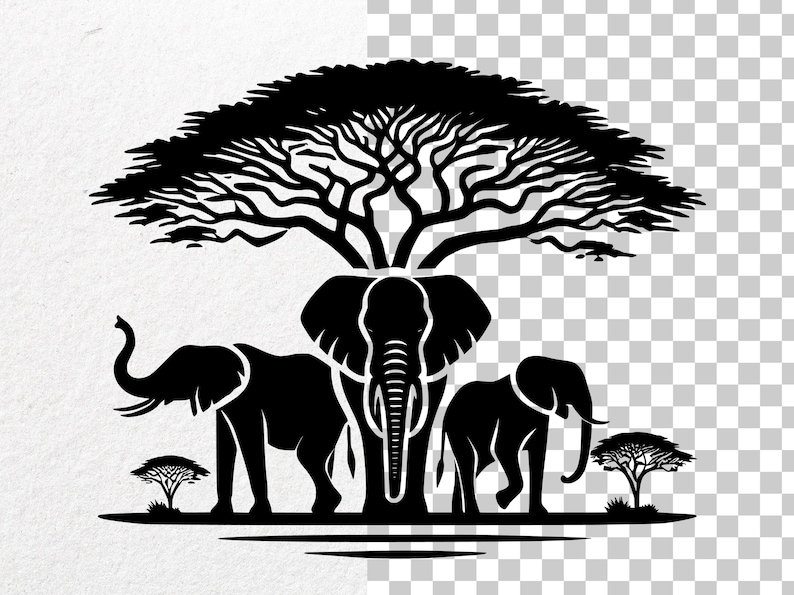 Safari Elephant Scene Svg / African Safari Scene Svg / Mother and Baby ...