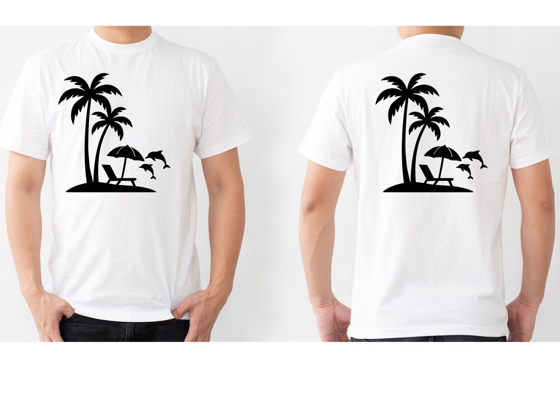 Tropical Beach SVG, Palm Trees Dolphins Sunset Island Silhouette ...