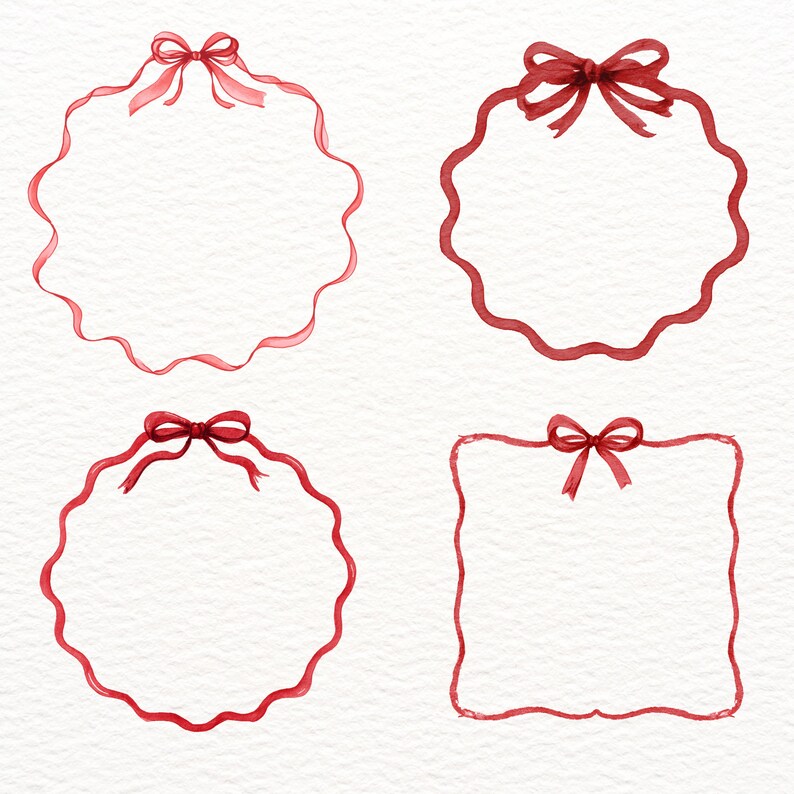 18 PNG Watercolor Ribbon Frame Clipart, Red Bow Border, Valentine ...