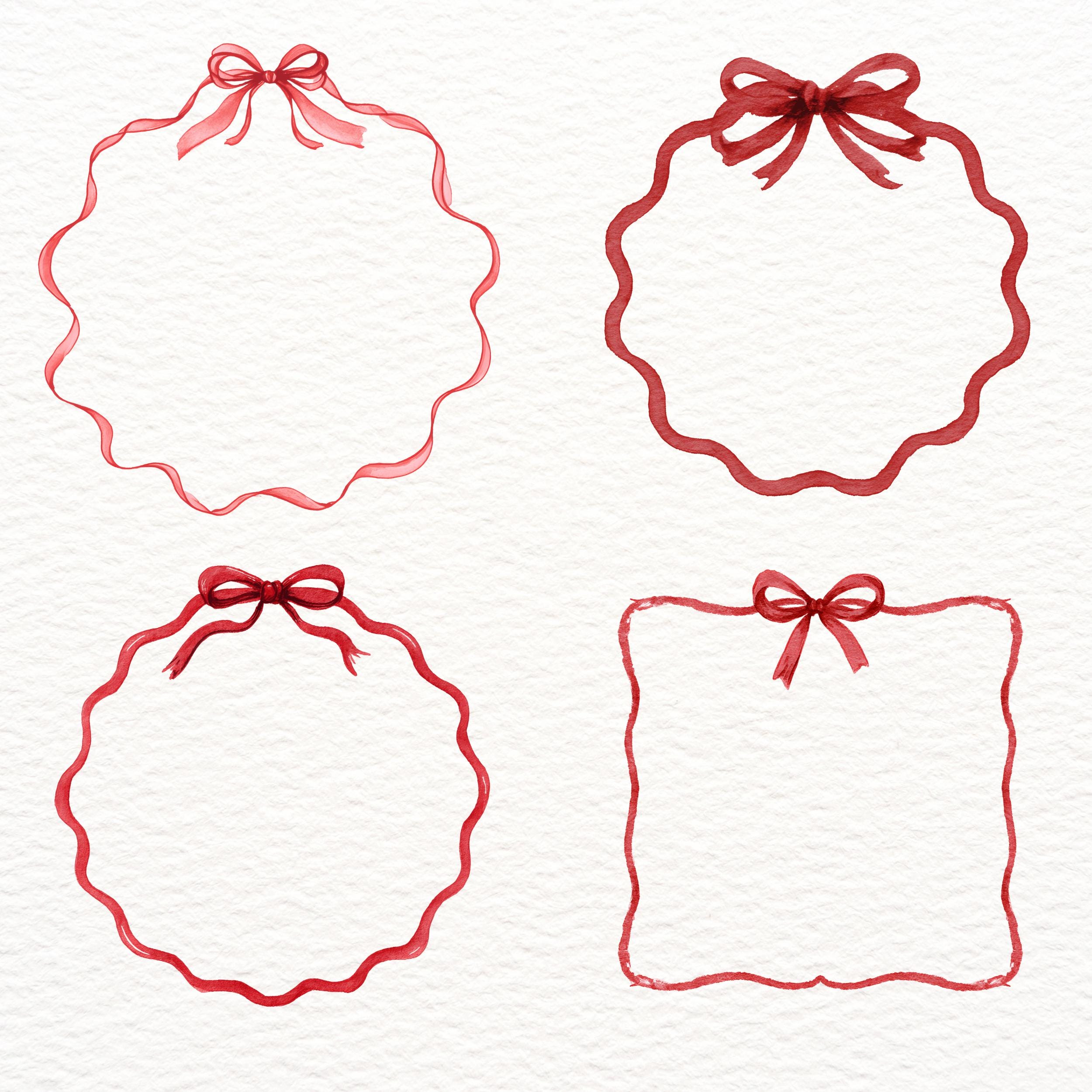 18 PNG Watercolor Ribbon Frame Clipart, Red Bow Border, Valentine ...
