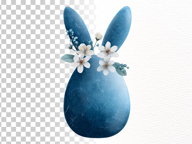 Watercolor Easter Bunny Eggs Clipart – 18 Blue PNG Graphics (digital ...