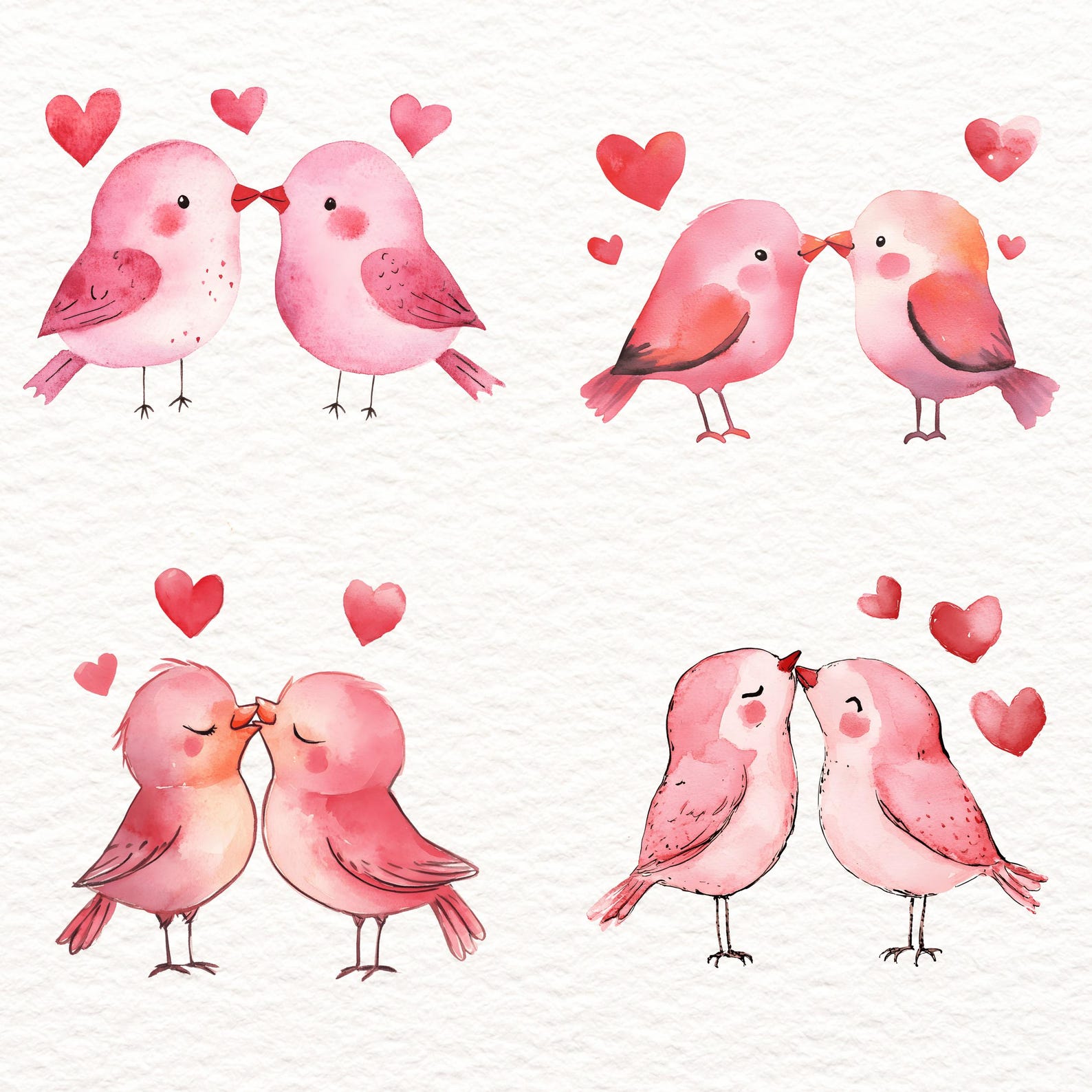 12 PNG Valentine Birds Clipart • Whimsical Love Birds • Pink Romantic ...