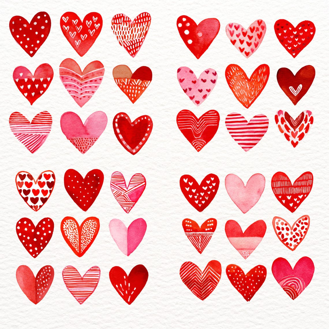 8 Png’s Red Watercolor Hearts Clipart Set, Valentines Heart Designs for ...