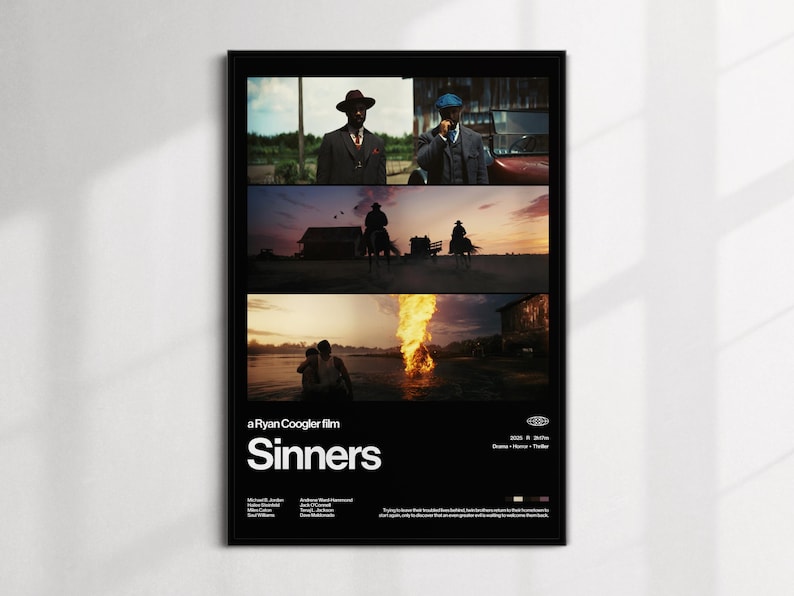 Sinners Movie Poster | Modern Wall Art, Horror Thriller Film Ryan ...