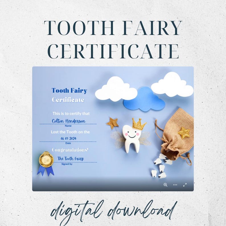 Tooth Fairy Certificate Canva Template | Printable Editable Certificate ...