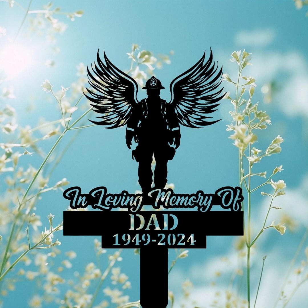 Personalized Angel Firefighter Memorial Stake, Custom Fireman Name Sign ...