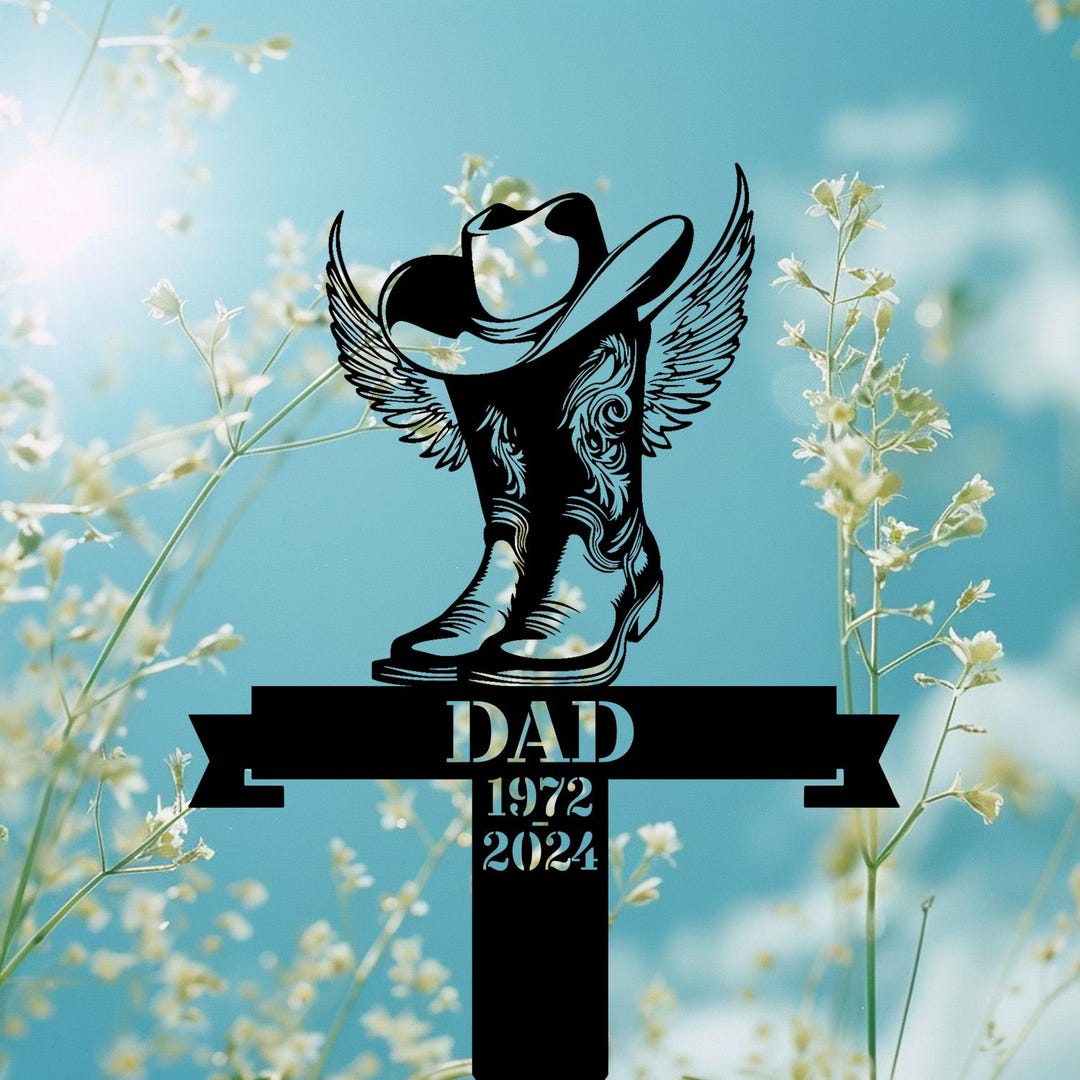 Custom Cowboy Memorial Stake, Cowboy Boot Hat With Wings, Cowboy ...