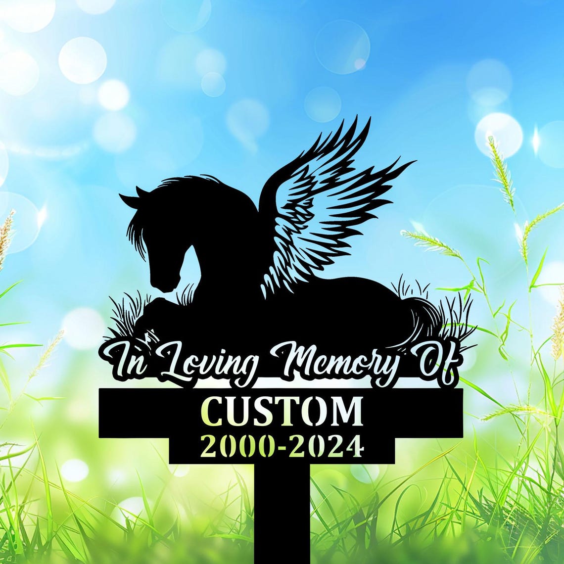 Personalized Angel Horse Grave Marker Lying Down, Custom Horse Memorial ...