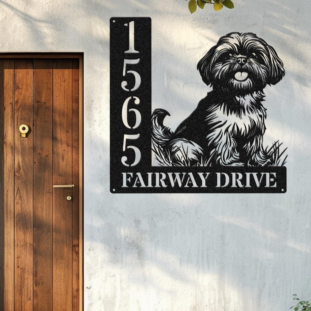 Personalized Shih Tzu Dog Sitting on Grass Address Sign, Custom Metal ...