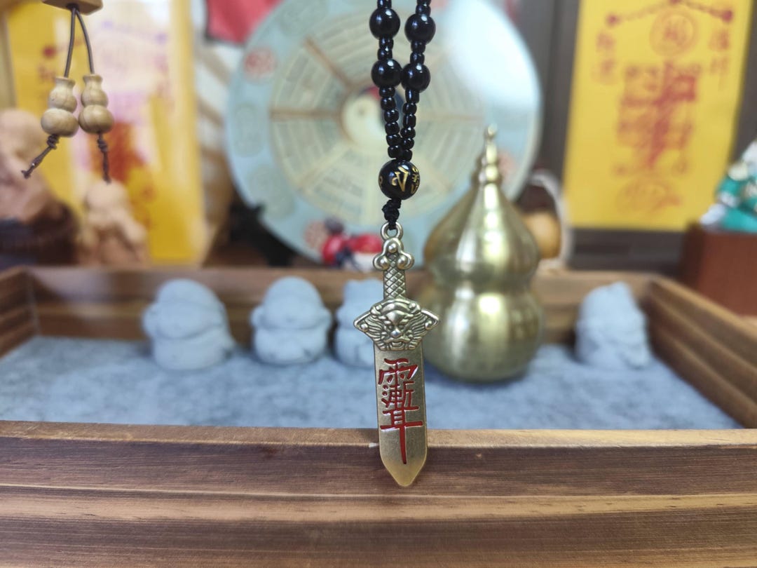 Taoist Talisman Sword Necklace – Copper Amulet, Black Obsidian Chain ...
