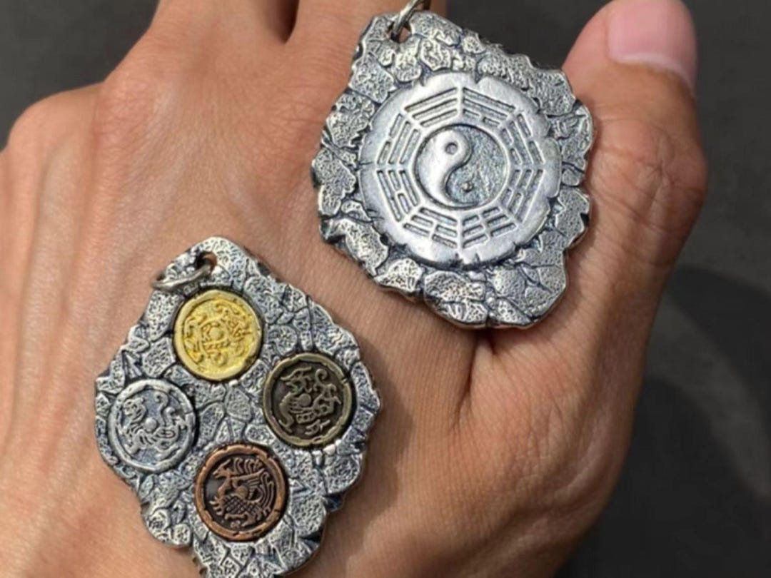 Taiji Bagua Four Sacred Beasts Pendant: Silver Plated Copper Guardian ...