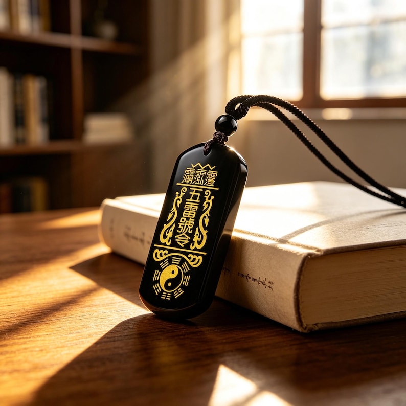 Hand-carved Obsidian Five Thunder Talisman Pendant, Taoist Healing ...