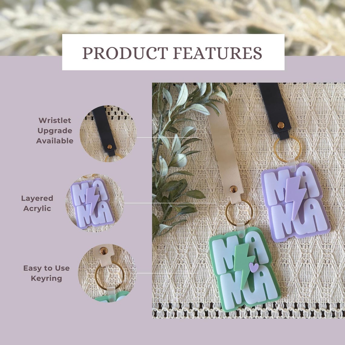 Mama Keychain Acrylic Lightning Bolt Cute Tag Diaper Bag Accessory ...