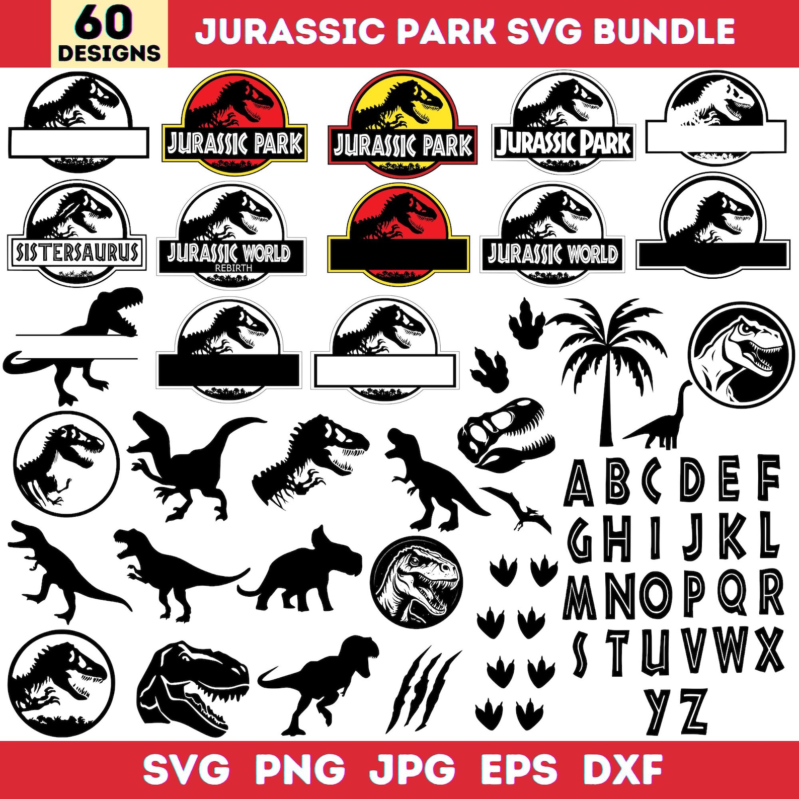 60 Jurassic Park Svg Png Bundle, Dinosaur Svg Png, Jurassic Park ...