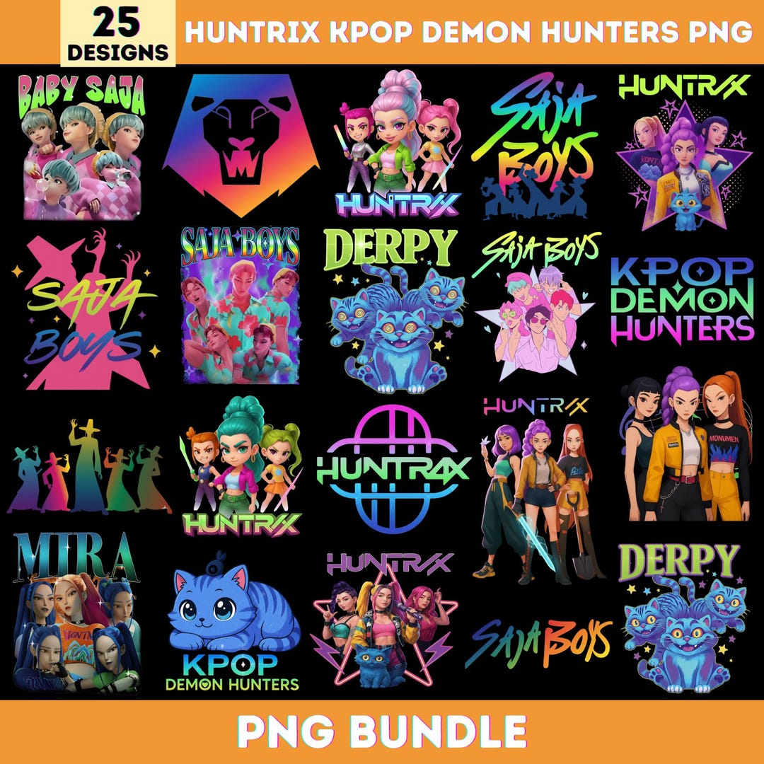 Huntrix Kpop Demon Hunters Png Bundle, Kpop Idol Group Png Design, Girl ...