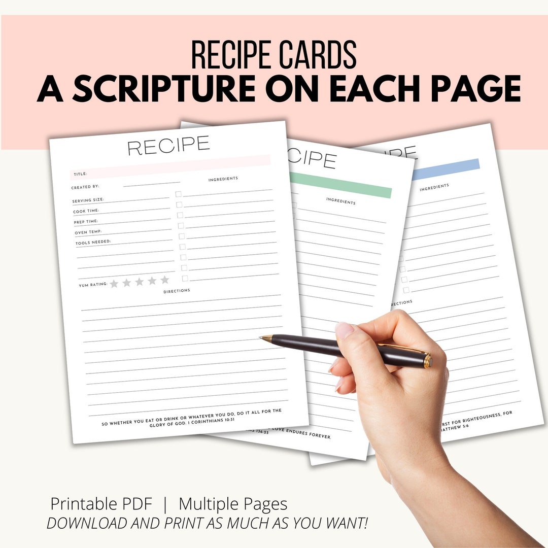 Digital Recipe Card Templates With 5 Different Scriptures Instant ...