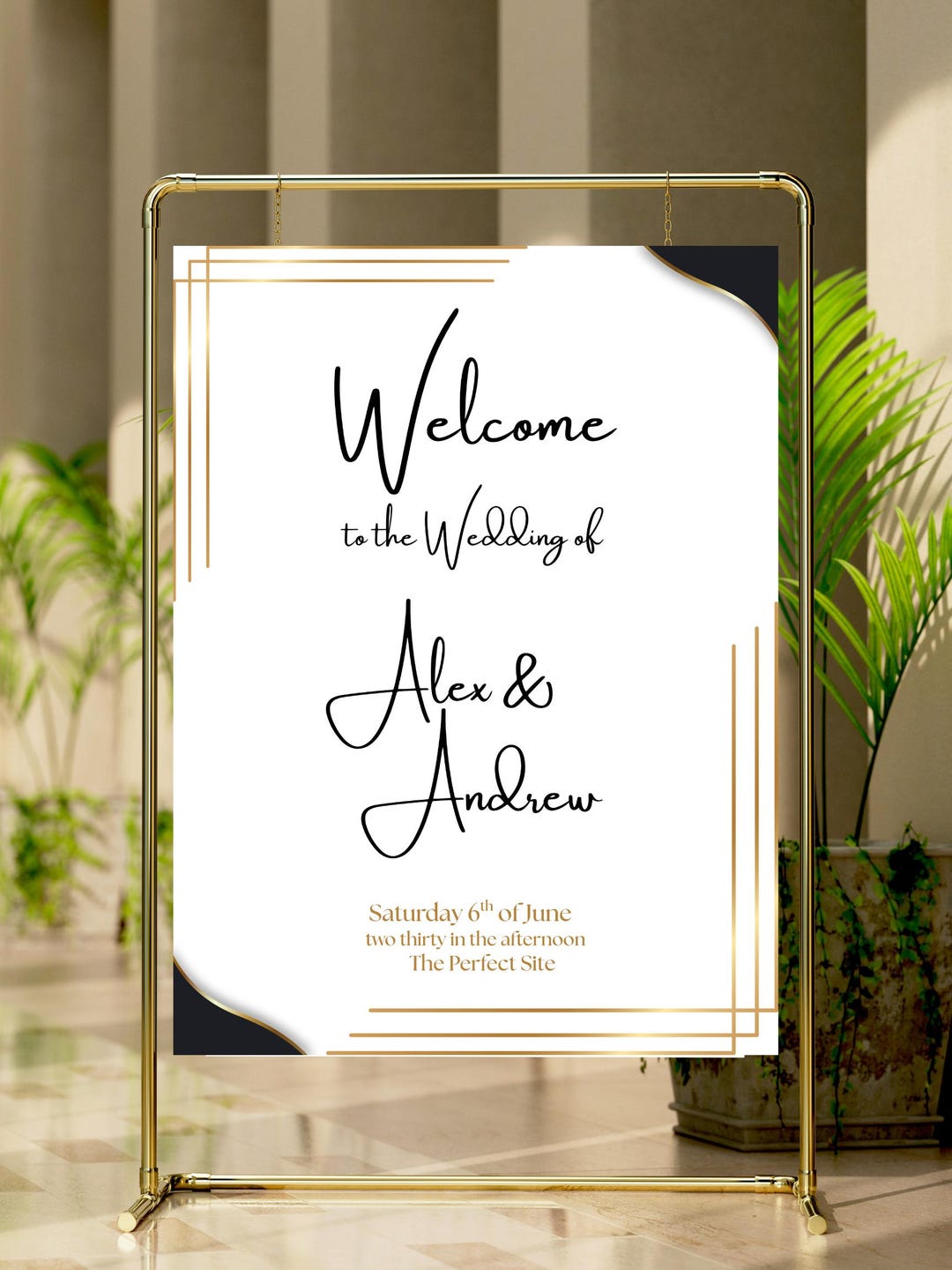 Black and Gold Wedding Welcome Sign Template – Elegant Canva Poster ...