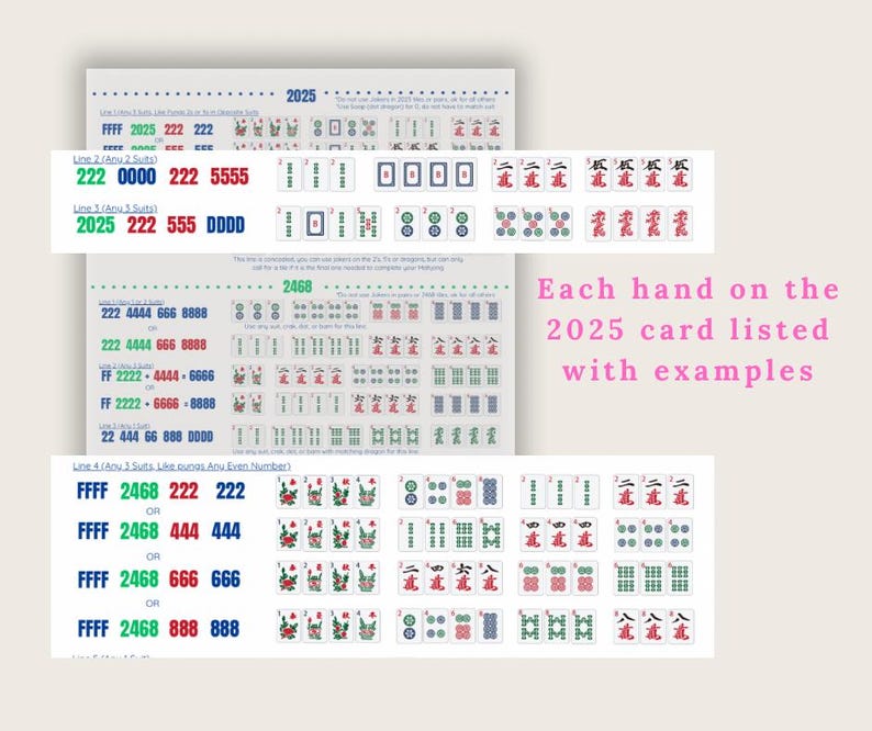 Printable Mahjong 2025 Cheat Sheet, 2025 Mahjong Hands, Beginner ...