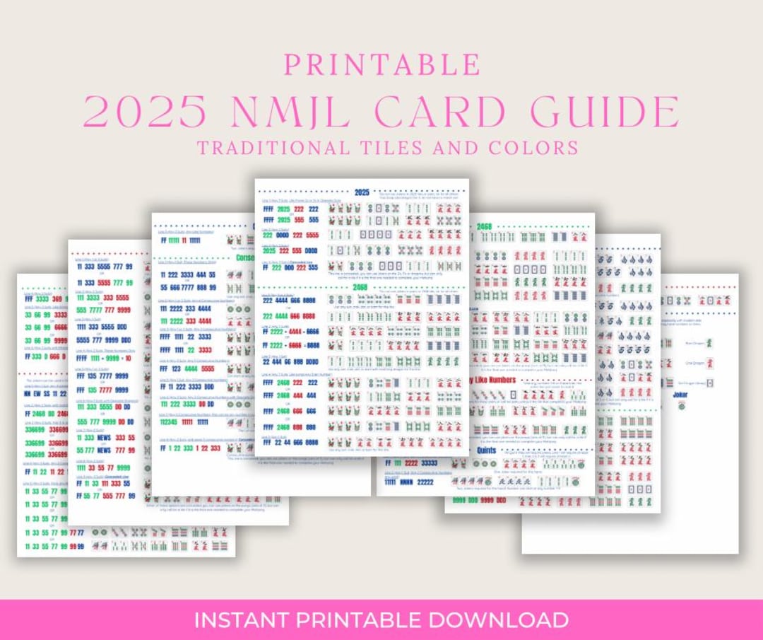 Printable Mahjong 2025 Cheat Sheet, 2025 Mahjong Hands, Beginner Mahjong Help, NMJL 2025 Card ...