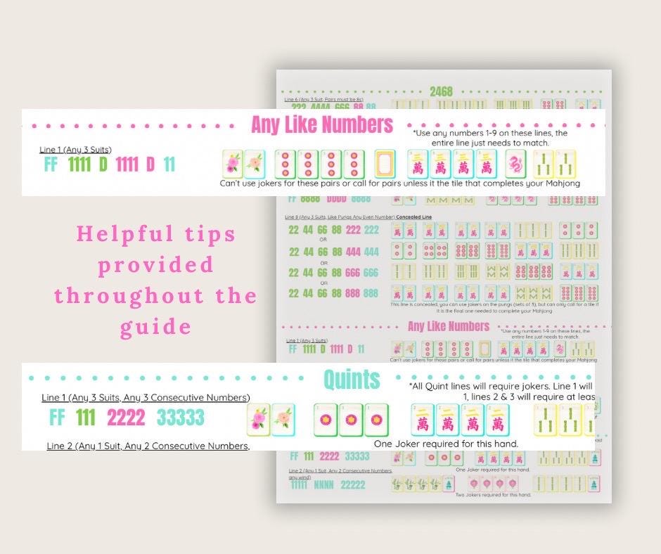 Printable Mahjong 2025 Cheat Sheet, 2025 Mahjong Hands, Beginner ...