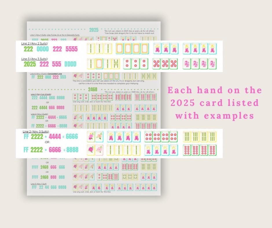 Printable Mahjong 2025 Cheat Sheet, 2025 Mahjong Hands, Beginner ...