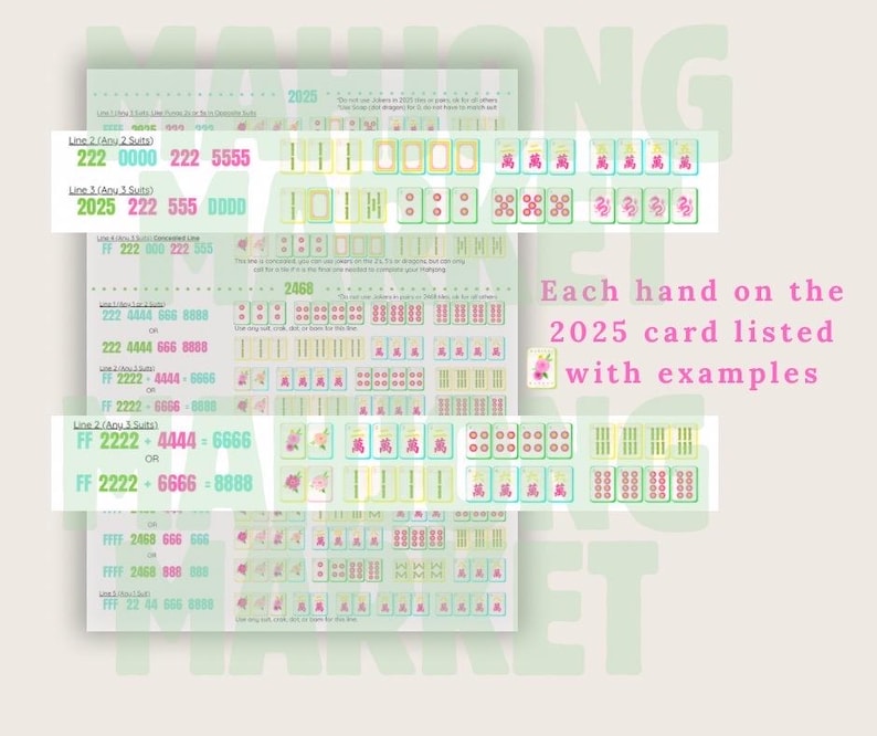 Printable Mahjong 2025 Cheat Sheet, 2025 Mahjong Hands, Beginner ...