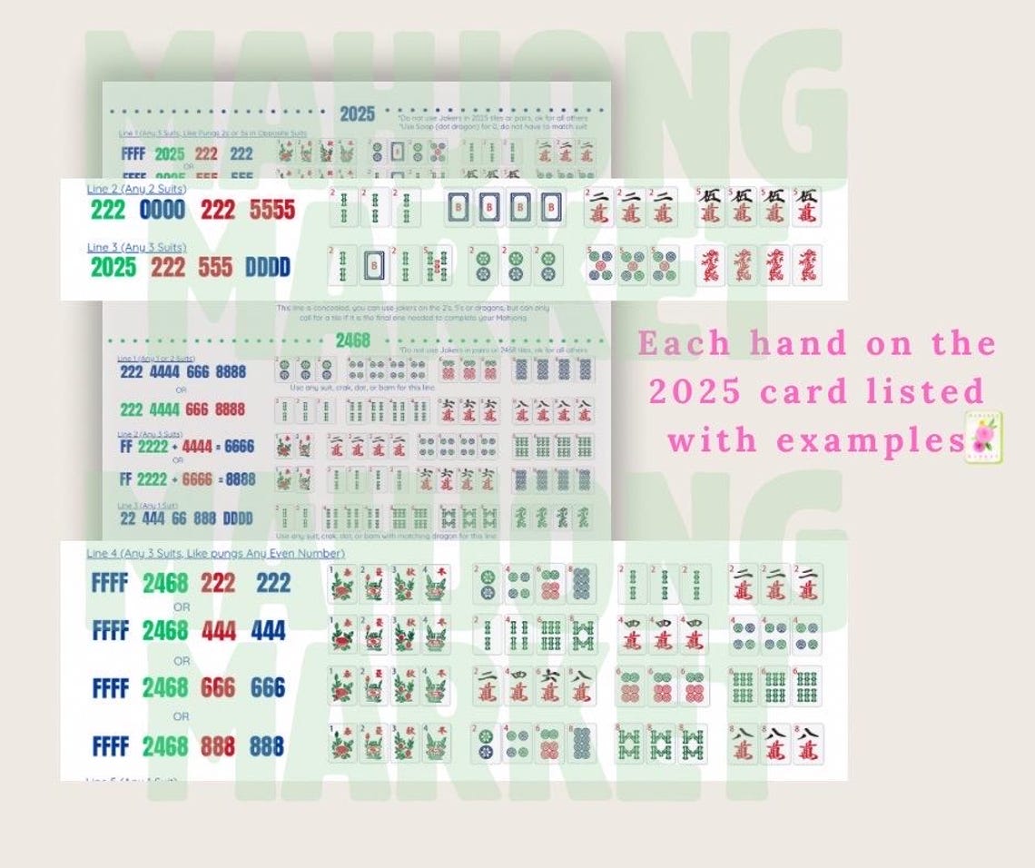 Printable Mahjong 2025 Cheat Sheet, 2025 Mahjong Hands, Beginner ...
