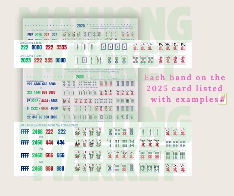 Printable Mahjong 2025 Cheat Sheet, 2025 Mahjong Hands, Beginner ...