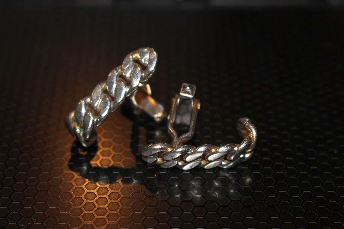 Vintage Chrome Curb Chain Link Cufflinks - Etsy