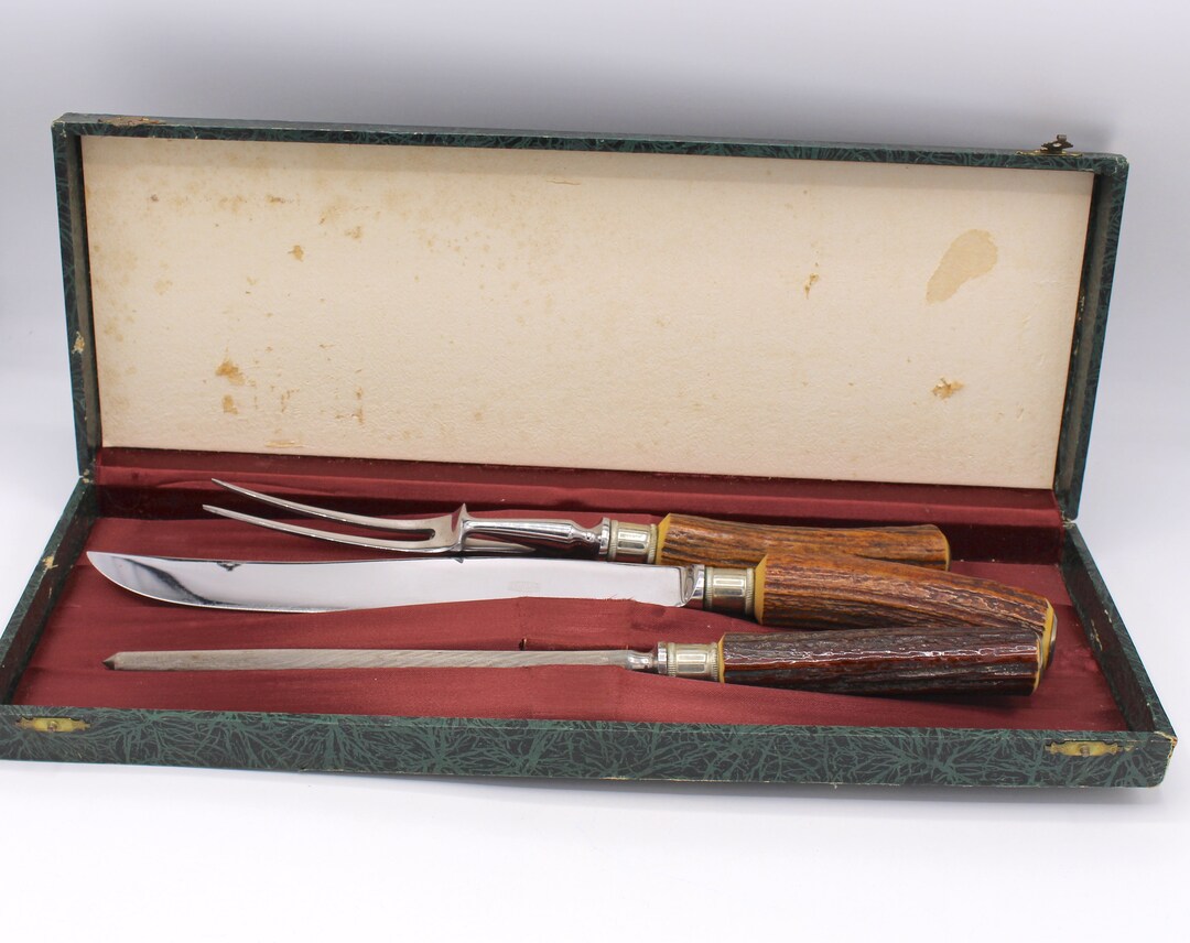 Antique Latham and Owen Antler Handle Carving Set - Sheffield England ...
