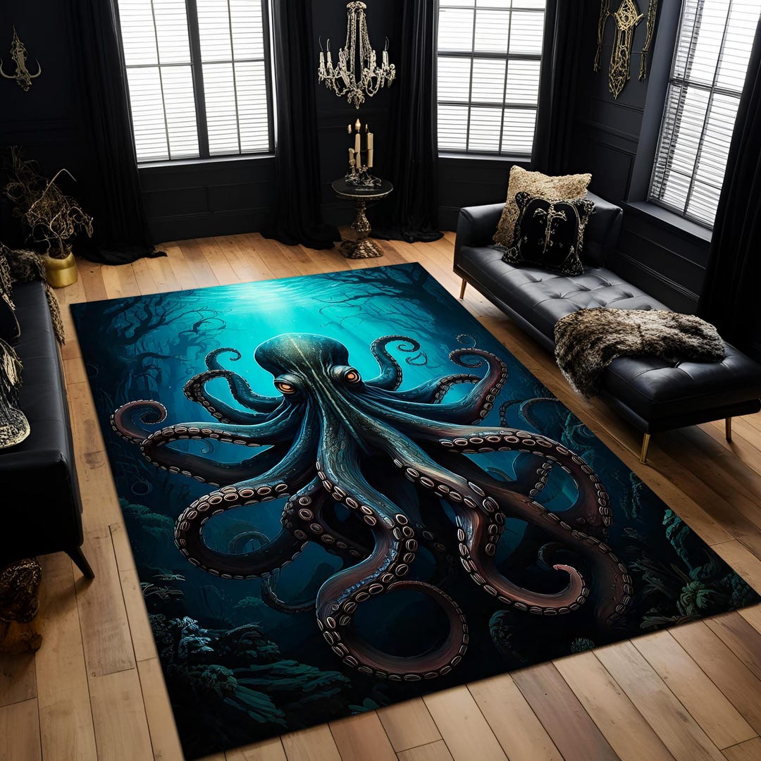 Octopus Area Rug, Deep Sea Tentacle Carpet, Nautical Ocean Style Rug ...