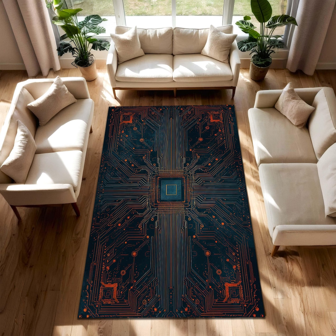 Circuit Board Area Rug for Living Room or Bedroom, Futuristic Tech ...