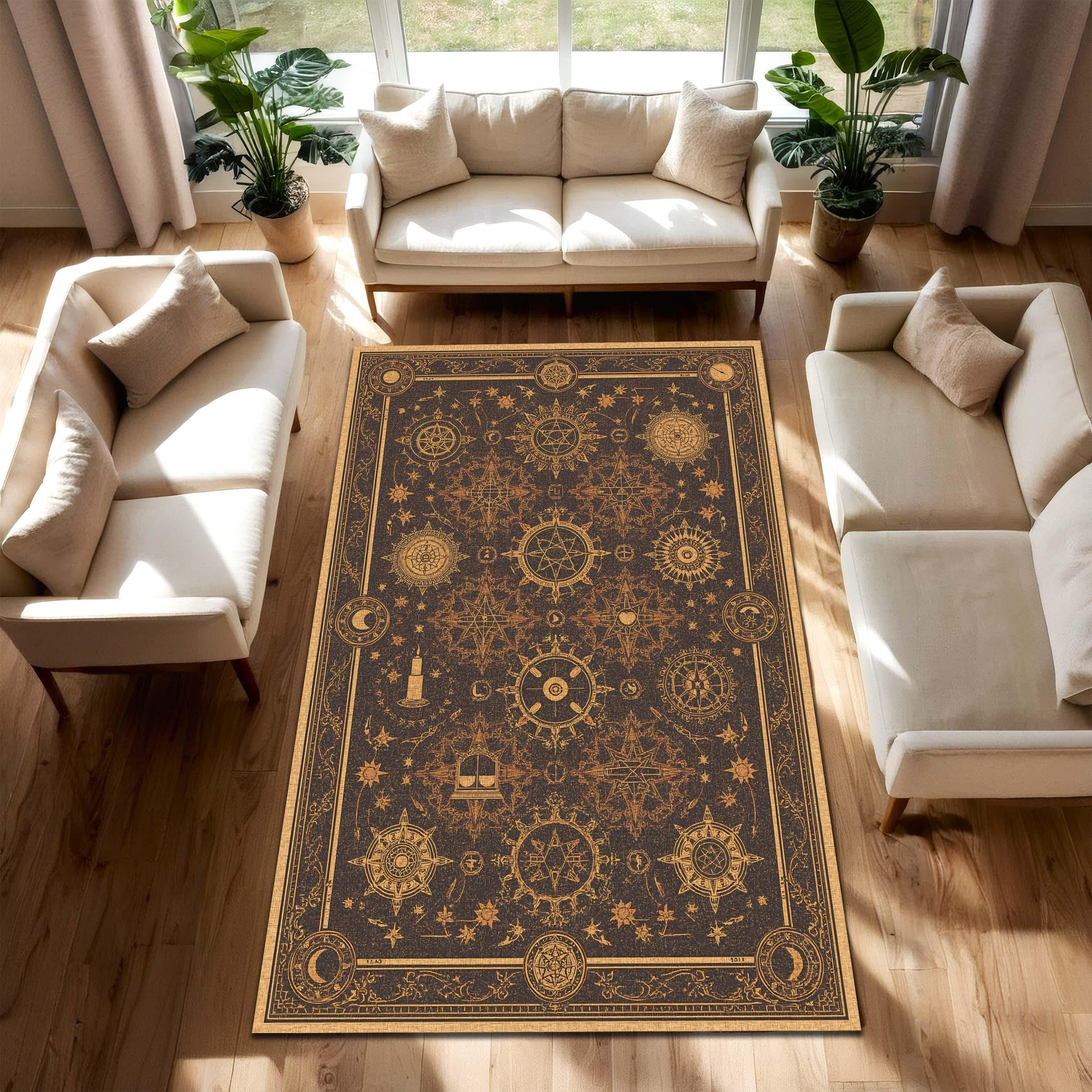 Sacred Geometry Rug, Cosmic Symbol Astrology Carpet, Dark Boho Star Map ...