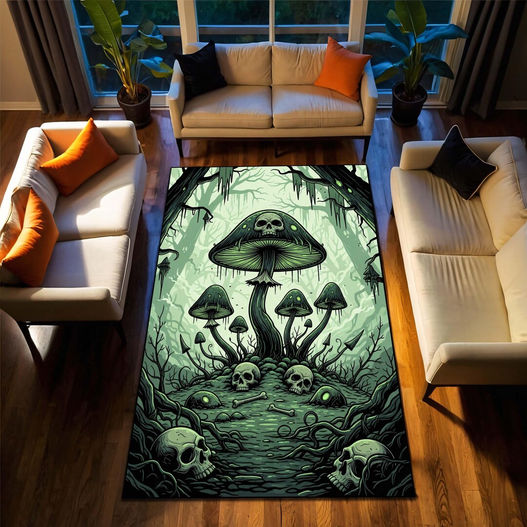 Spooky Mushroom Forest Rug, Halloween Skull Carpet With Poisonous Fungi ...