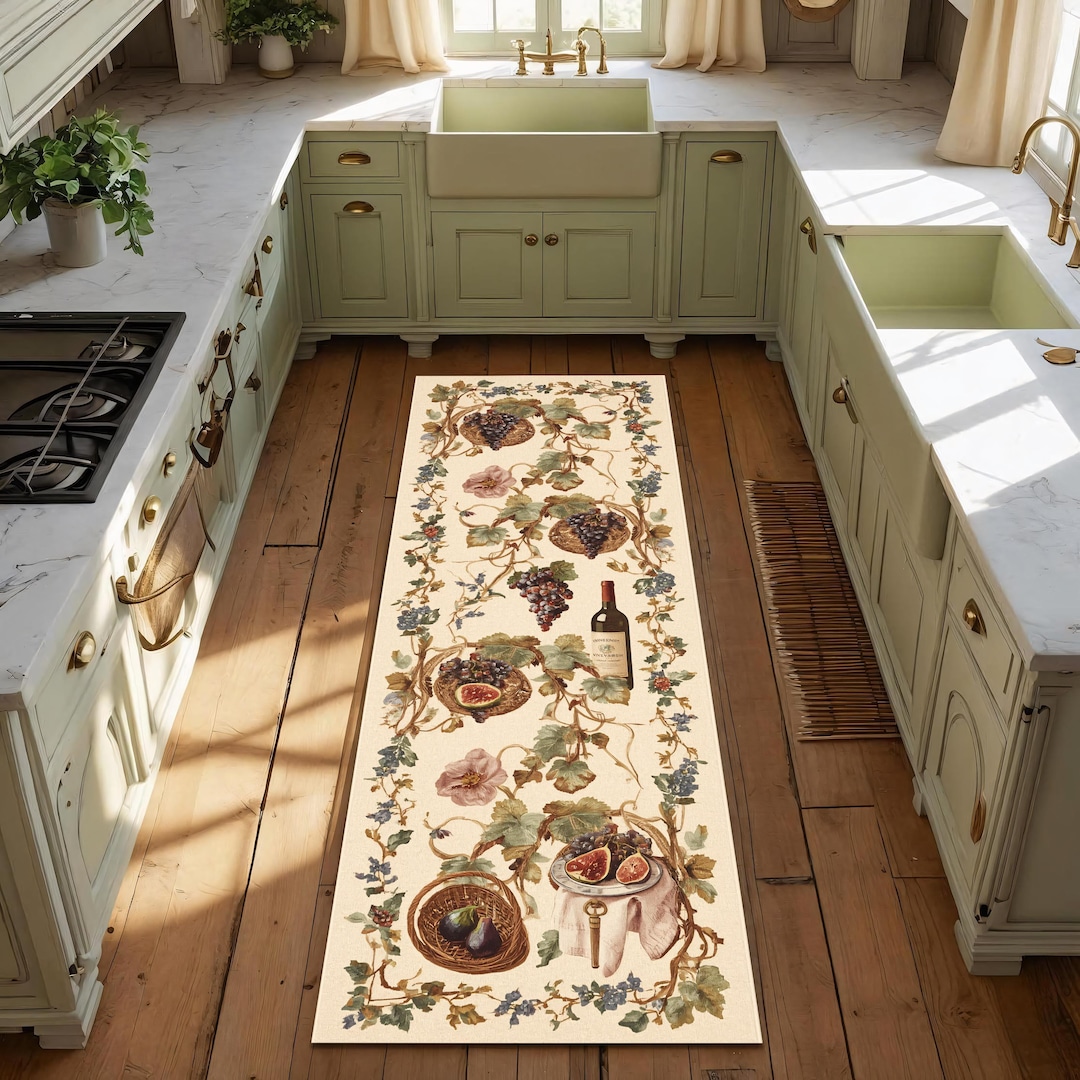 French Country Runner Rug, Châteaucore Kitchen Mat, Vintage Style ...