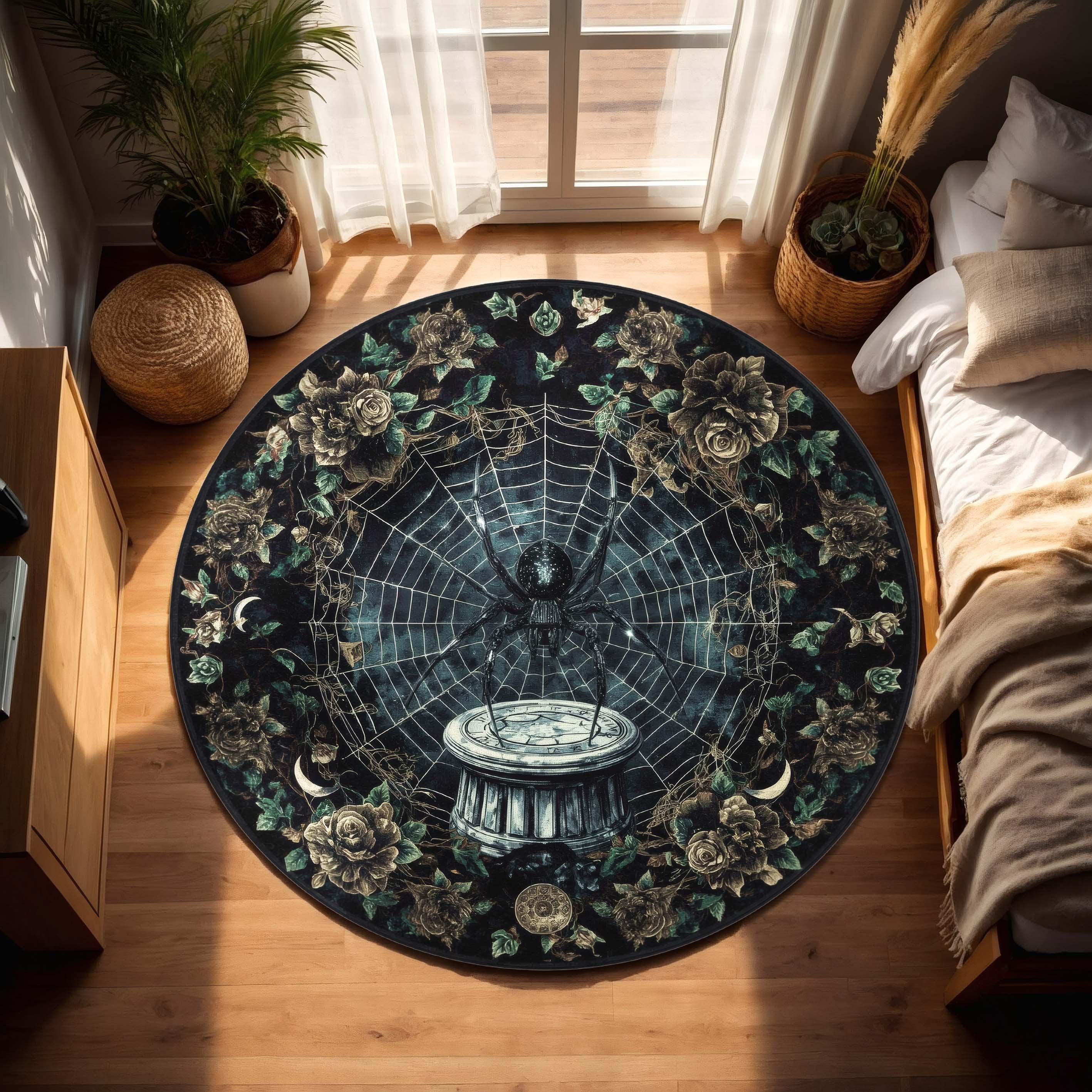 Gothic Spider Web Round Rug | Dark Fantasy Tapestry Style Rug With ...