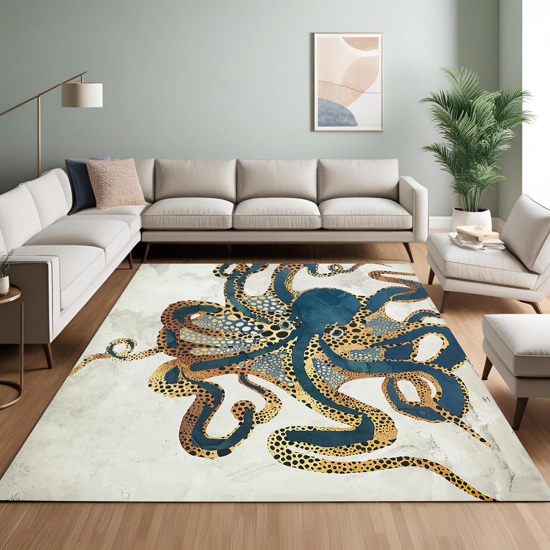 Octopus Pattern Modern Rug, Abstract Tentacle Area Carpet, Boho Coastal ...