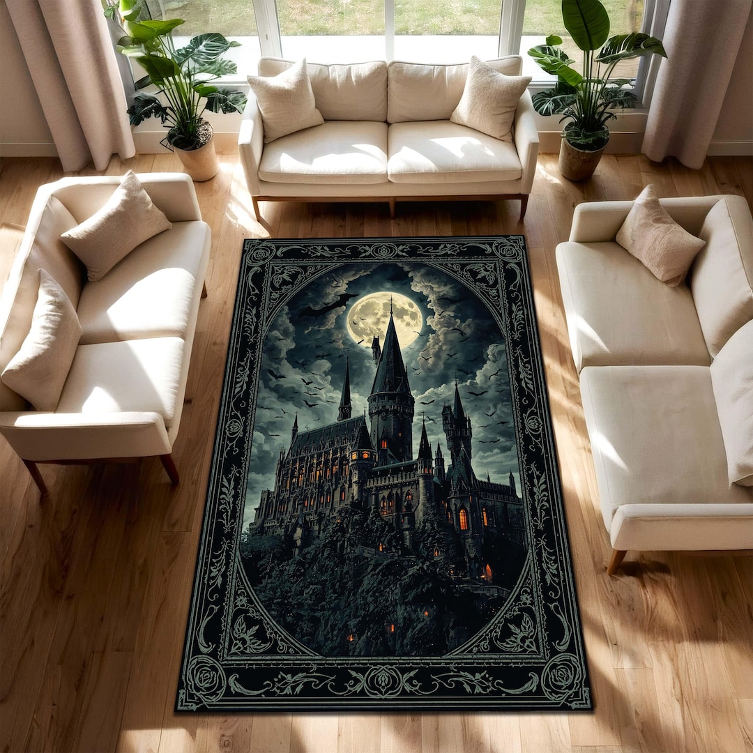 Gothic Castle Rug, Dark Fantasy Aesthetic Area Carpet, Spooky Medieval ...