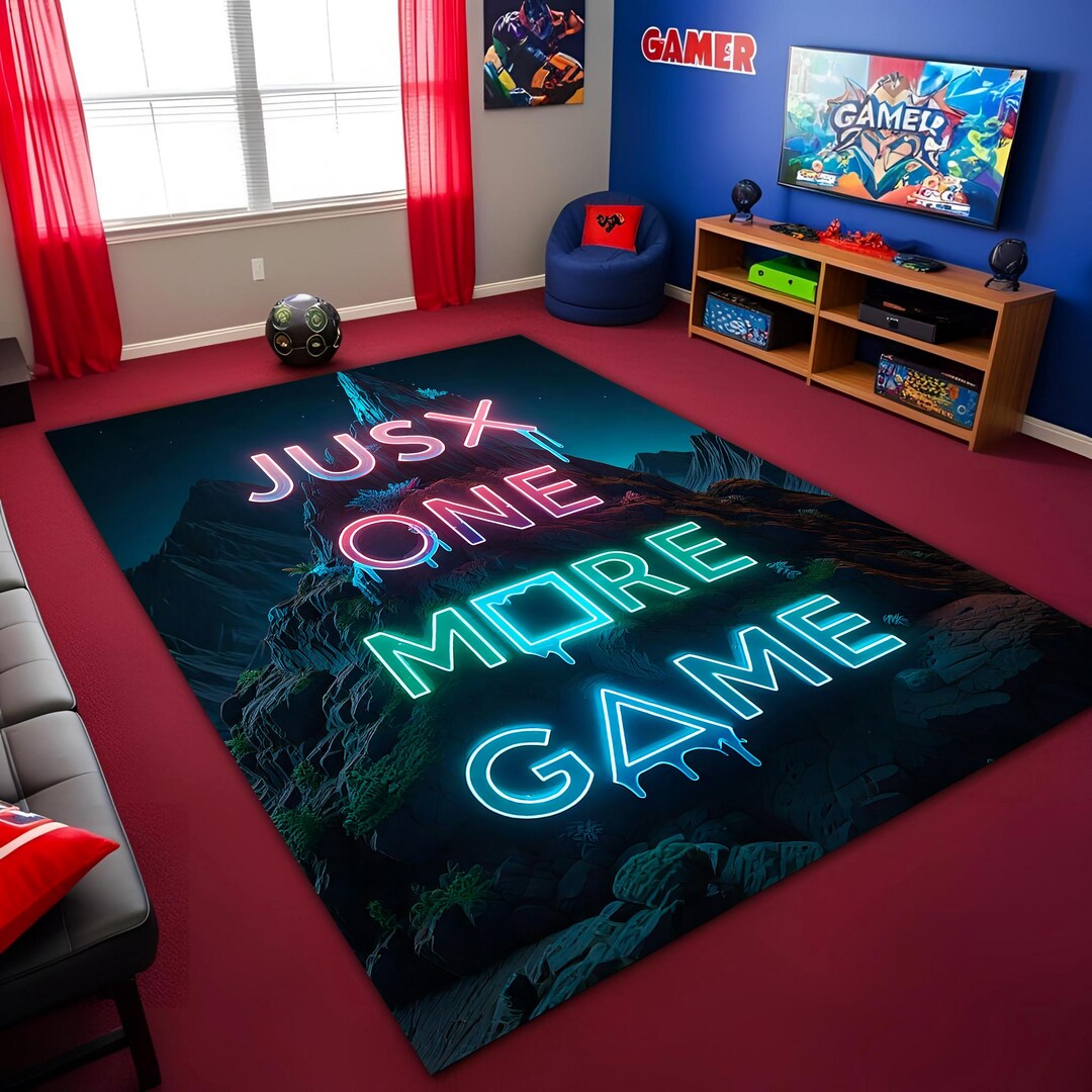 Colorful Gaming Room Rug, Gaming Symbol Rug, Neon Gamer Decor, Game ...