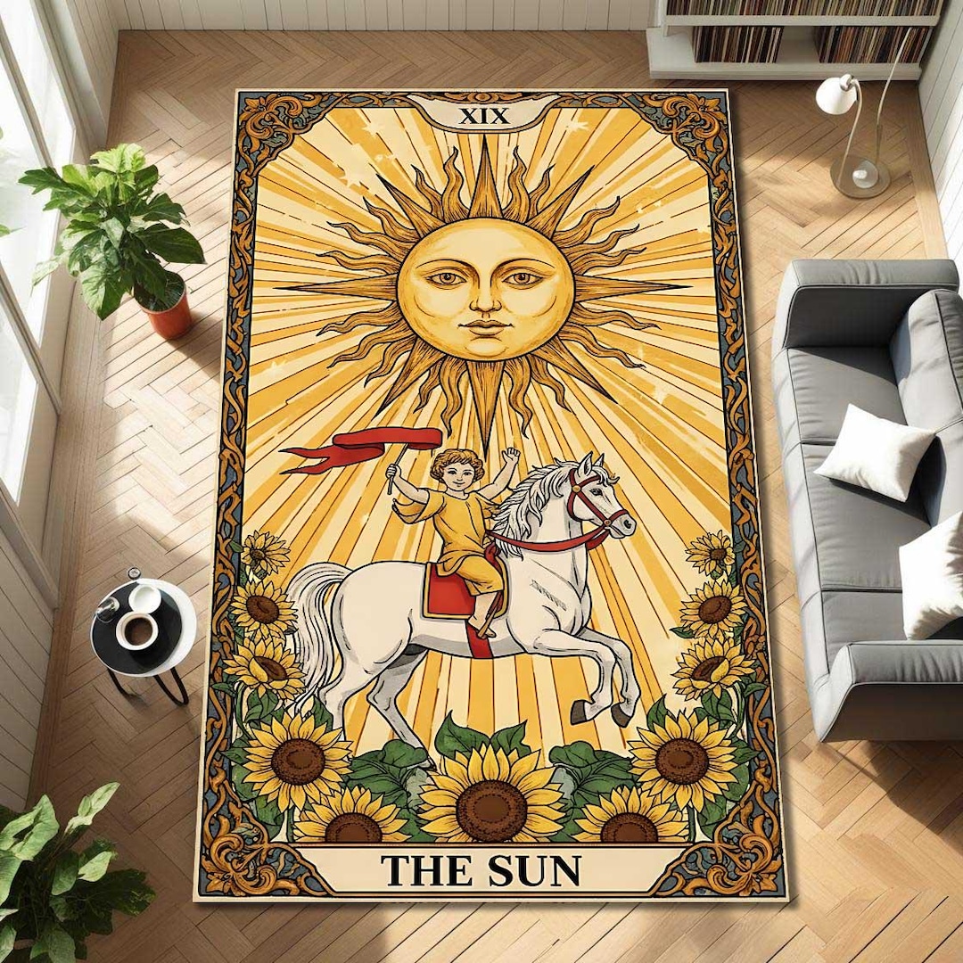 The Sun Tarot Card Rug Radiant Boho Floor Carpet With Child White Horse ...