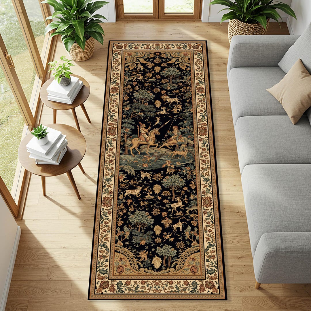 Medieval Hunting Scene Runner Rug: Tapestry Style Noble Hunt Design ...
