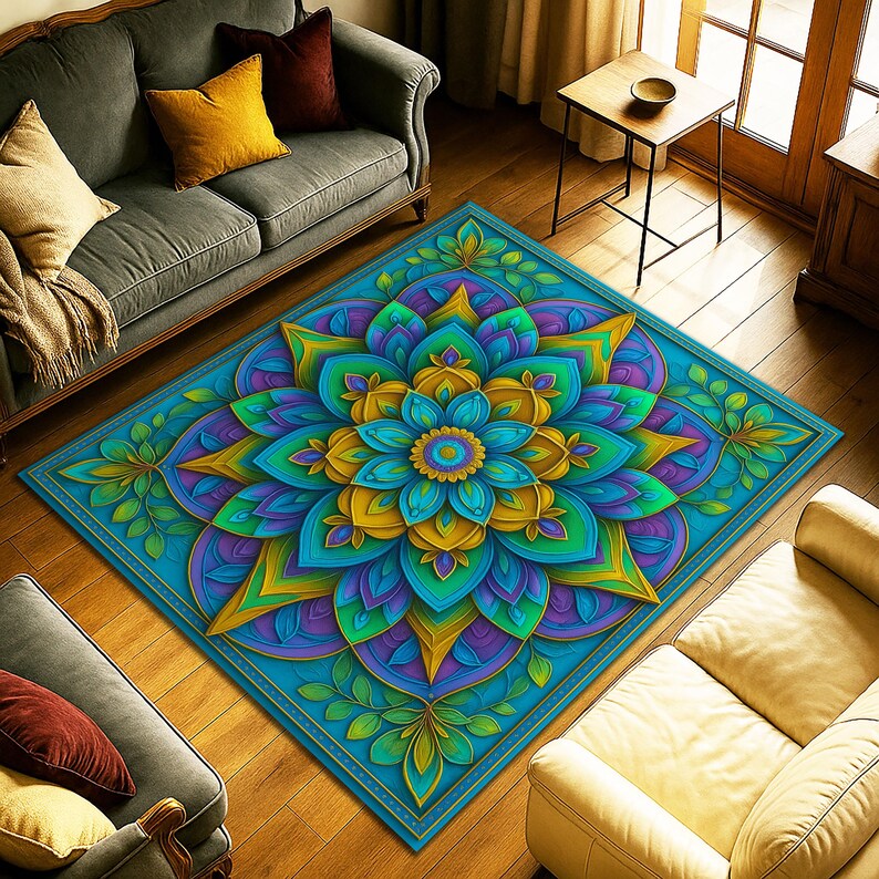 Colorful Mandala Floor Rug for Boho Living Room Decor, Vibrant ...