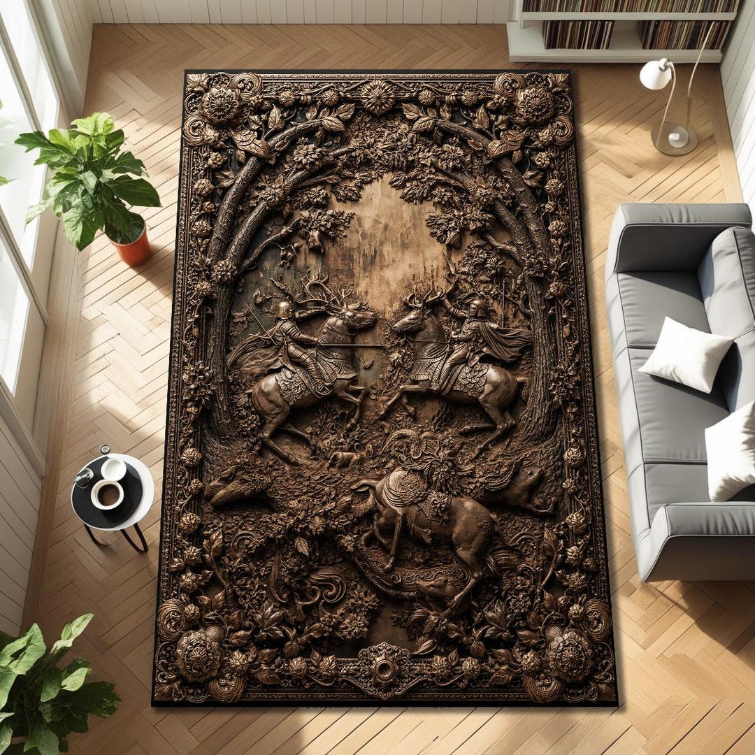 Medieval Knight Duel Rug With Armored Horsemen Design, Antique Tapestry ...