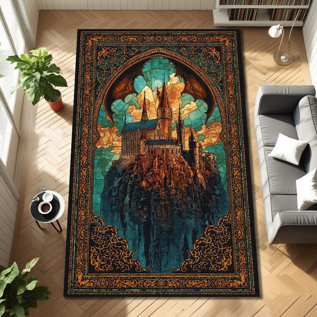 Fantasy Castle Rug for Wizard Academia Decor, Magic School Carpet With ...