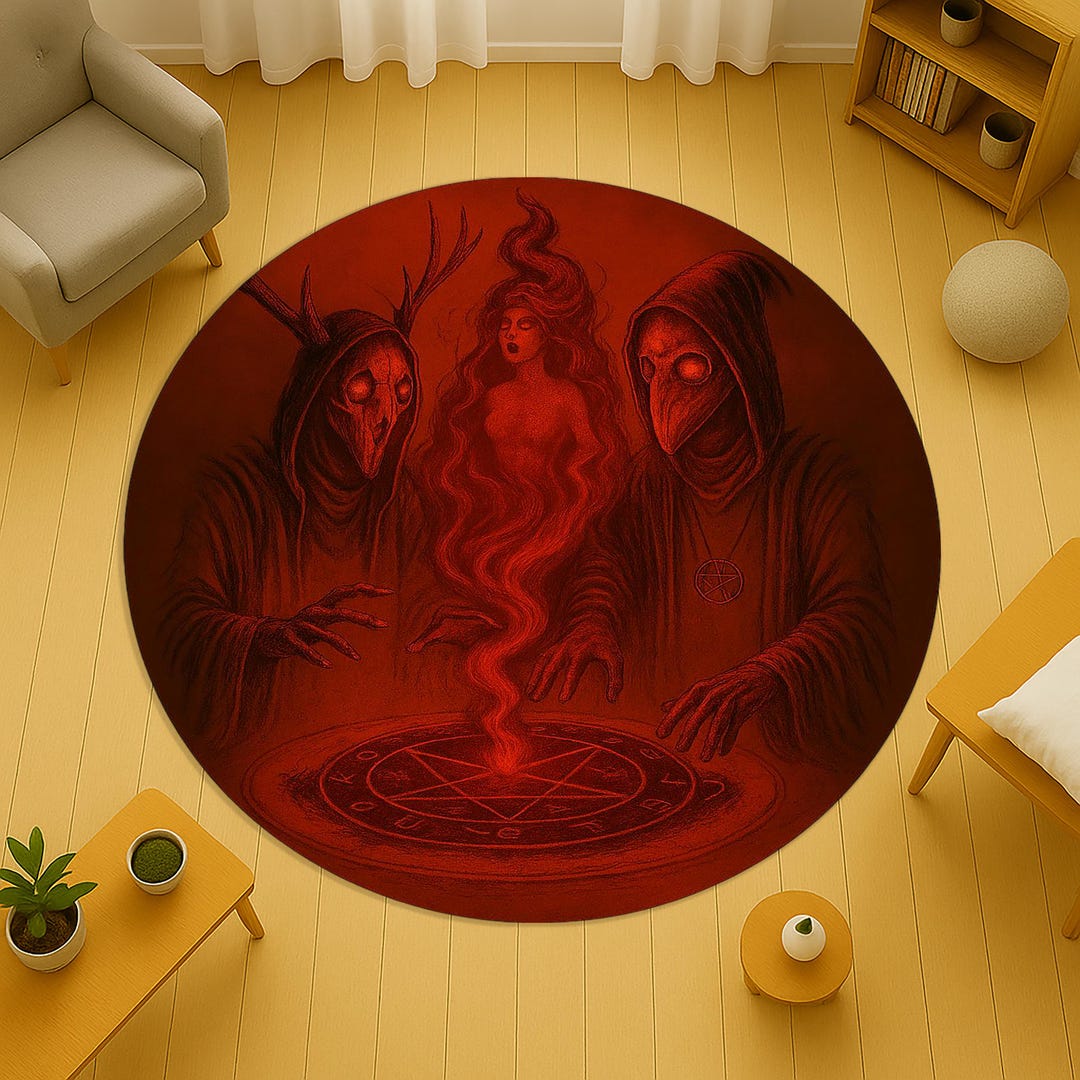 Occult Ritual Rug With Summoning Circle and Red Ghostly Witch, Gothic ...