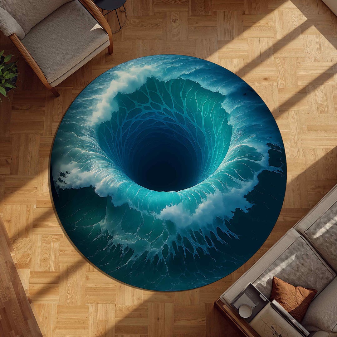 3D Ocean Whirlpool Round Rug With Realistic Deep Sea Illusion Design ...